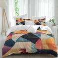 4 Piece Duvet Cover Set Cal king, Abstract Color Block on Linen Soft ...