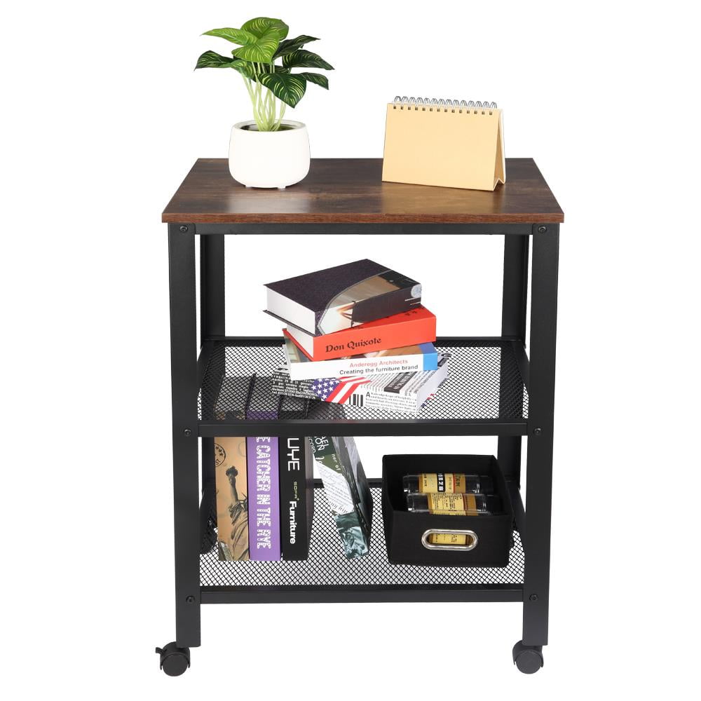 UBesGoo Industrial Rolling Sofa Side Table with 3-Tier Storage Shelves ...