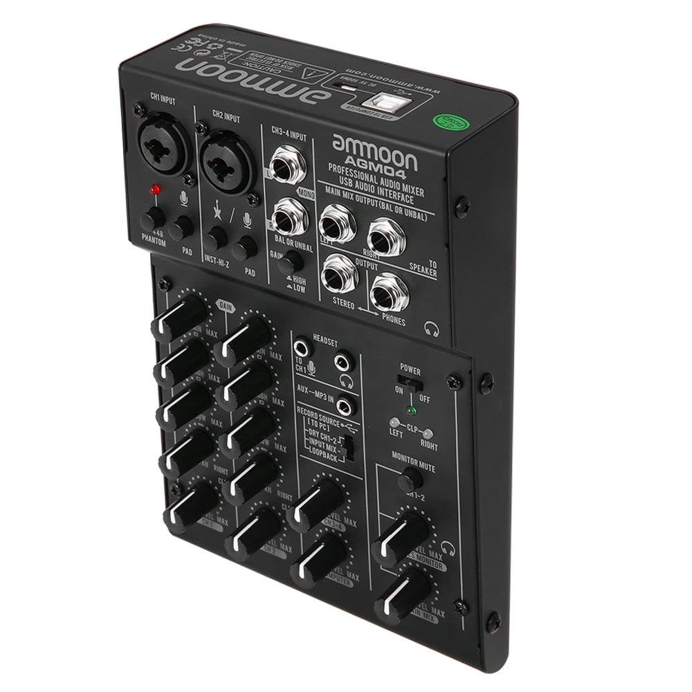 Buy ammoon 4-Channel Mini Mixing Console Digital Audio Mixer 2-band EQ ...