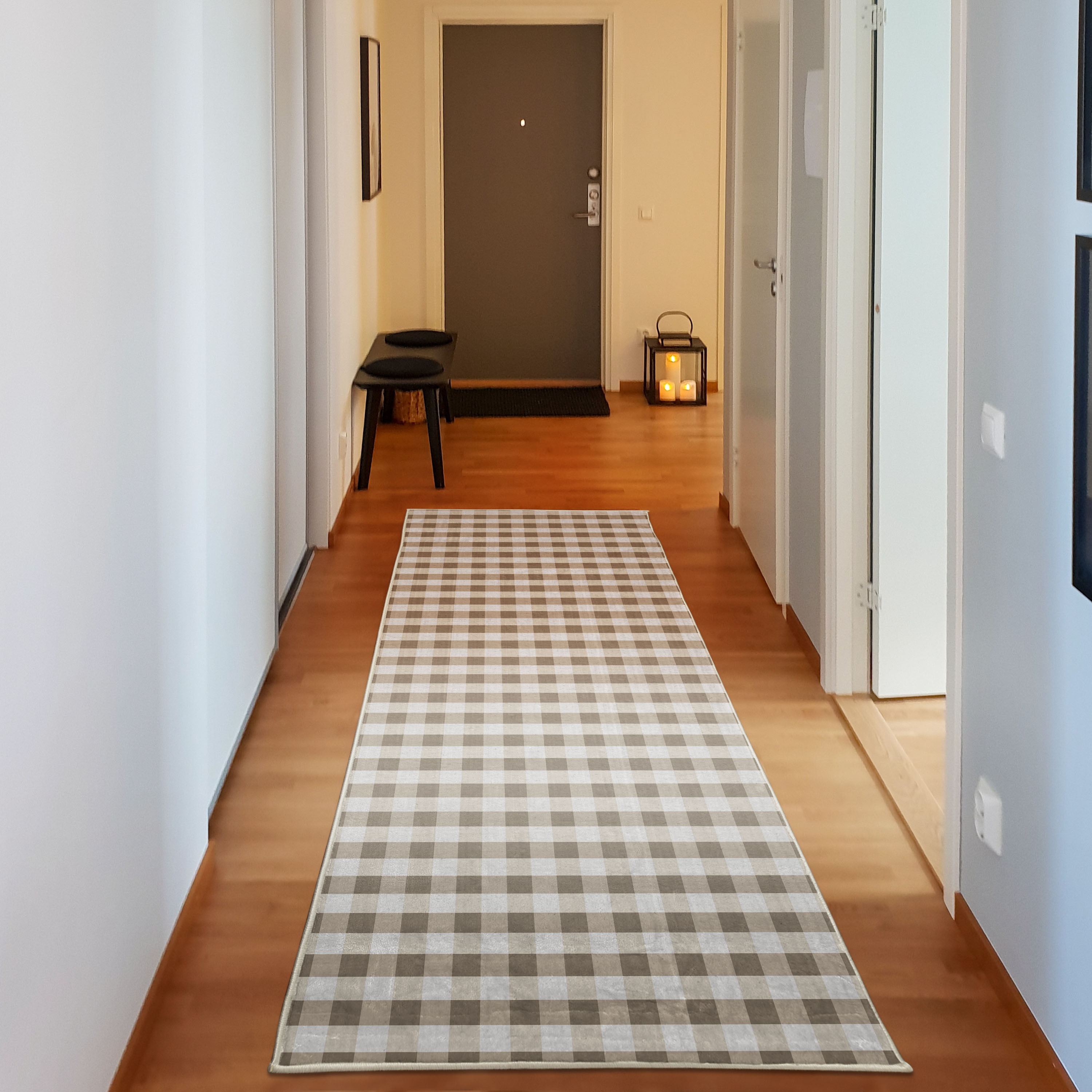 Checkered Decorative Rug, Monochrome Gingham Checks Classical Country ...