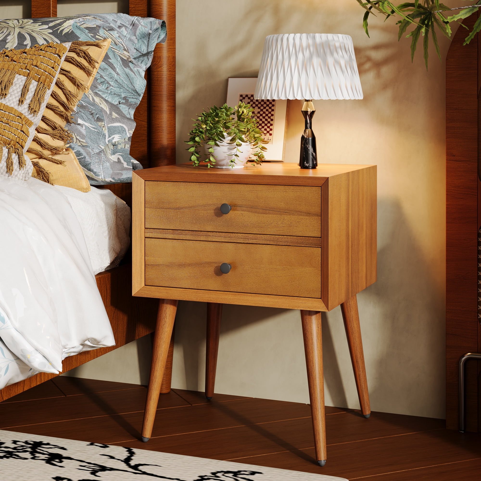 Click here for Noble House Mid-Century Nightstand With 2 Drawers... prices