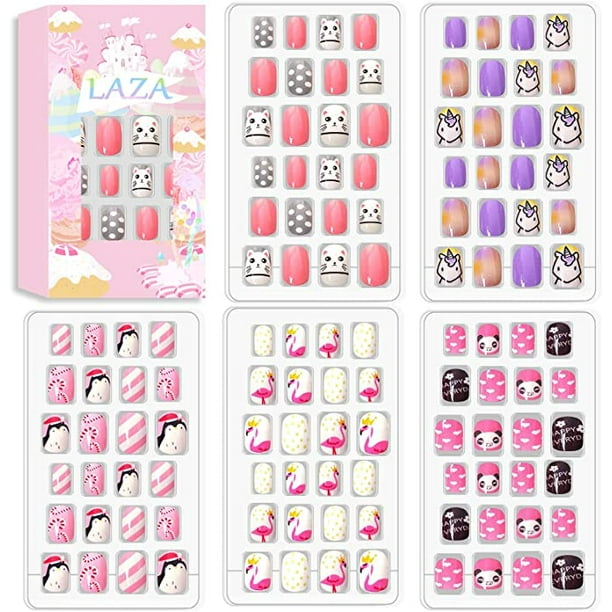 120pcs Children Nails Girls Press On Artificial Nail Tips Pre-glue Full ...