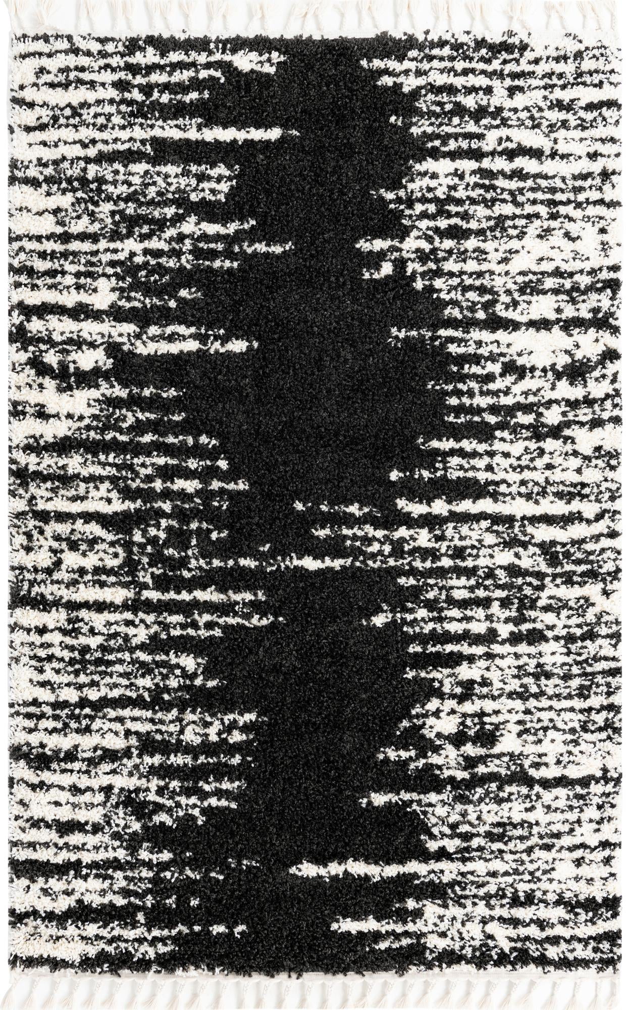 Rugs.com Serenity Shag Collection Rug – 5' x 8' Black And White Shag ...