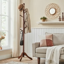 VASAGLE Solid Wood Coat Rack - Tree-Shaped, Free Standing, 8 Hooks, 3 ...