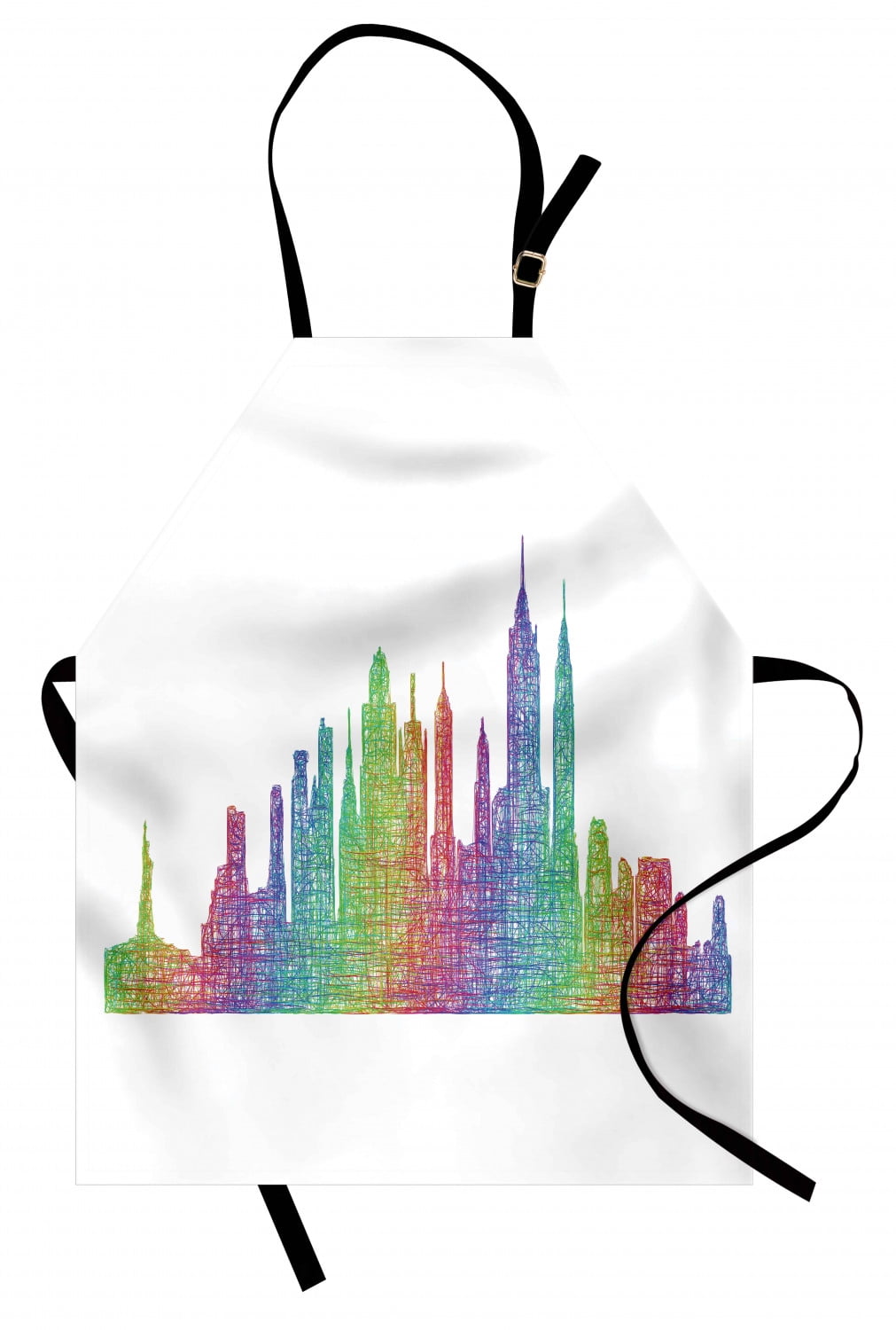 NYC Apron, Colorful New York City USA Skyline Creative Hatched Line Art ...