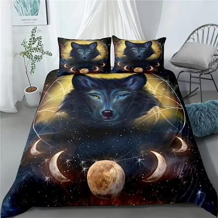 Wolf Bedding Set Blue Winter Wolves Animal Duvet Cover and Pillow Cases ...