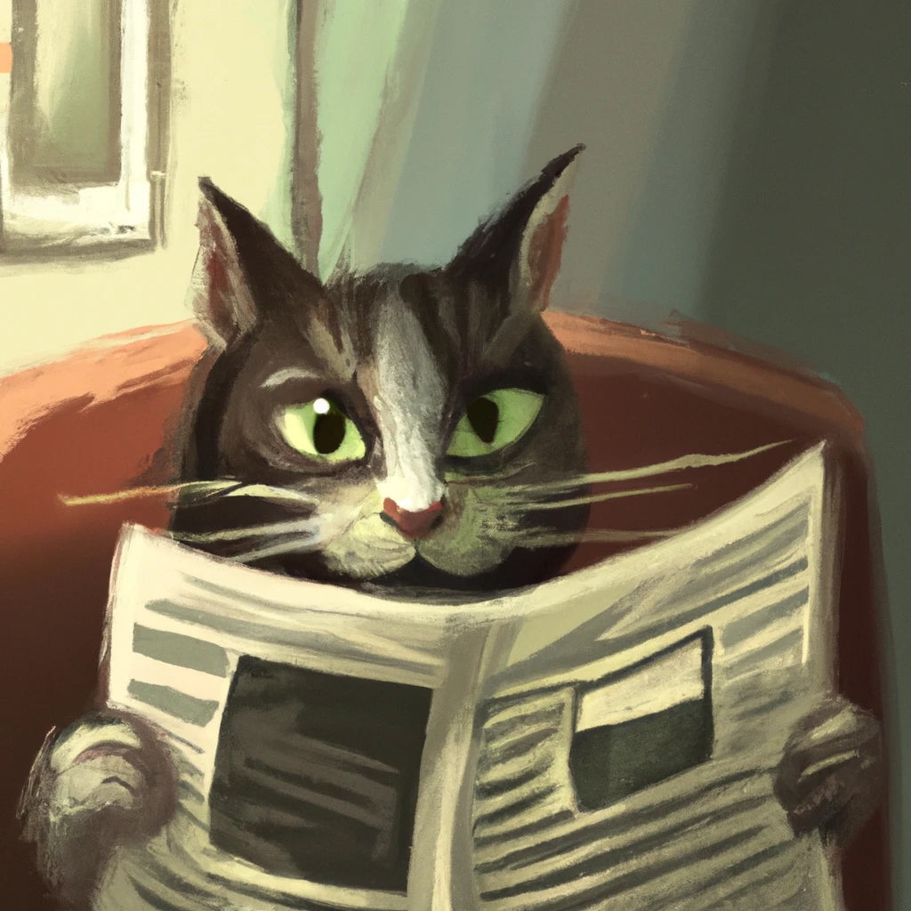 Cat Reading Newspaper I - 12" x 12" Art Print - Walmart.com