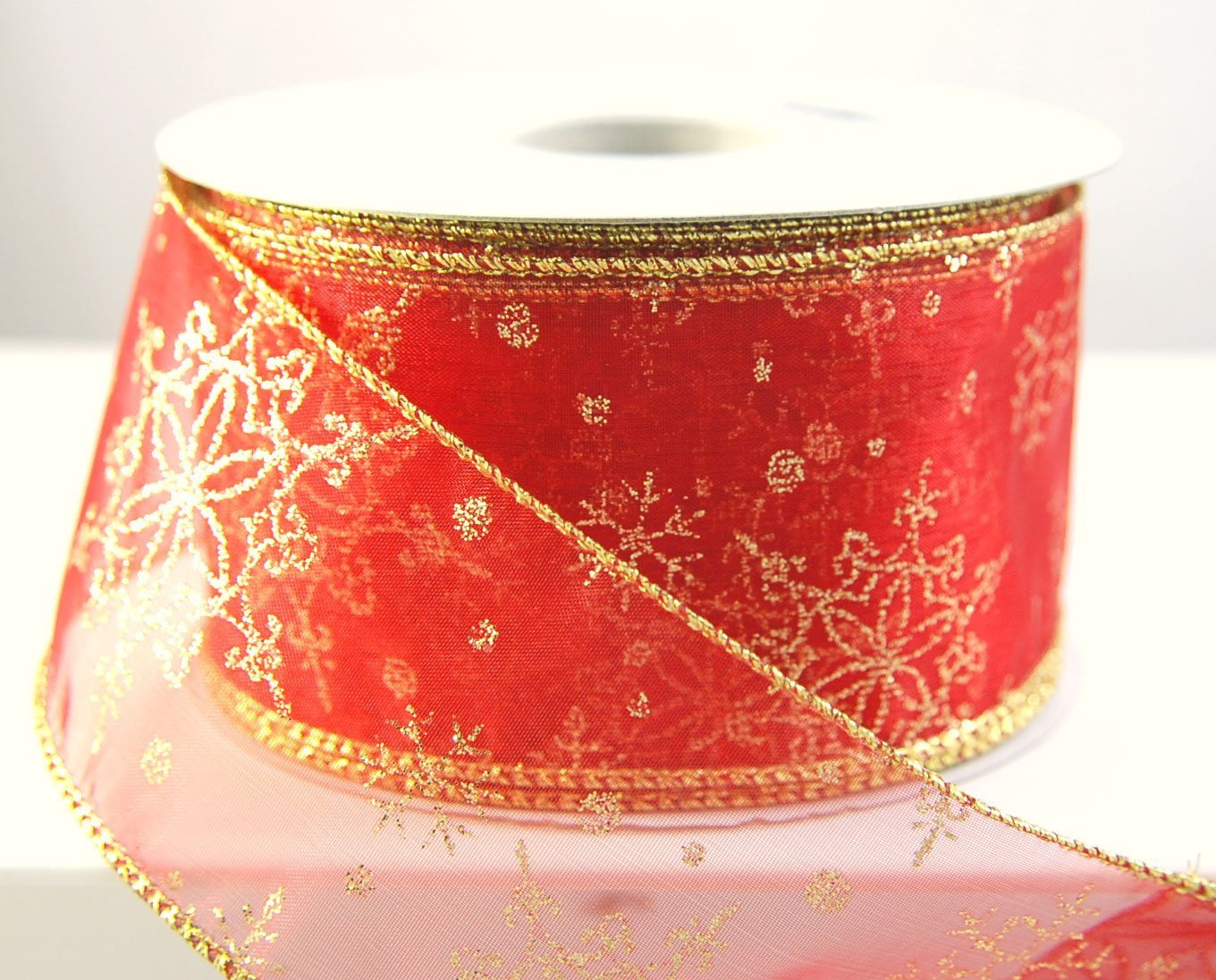 Wire Edged Sheer Red and Gold Snowflake Christmas Ribbon 2 1/2" 25 ...