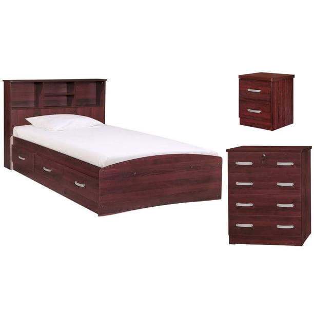 Home Square 3-Piece Set with Twin Bed 4-Drawer Dresser with Lock and ...