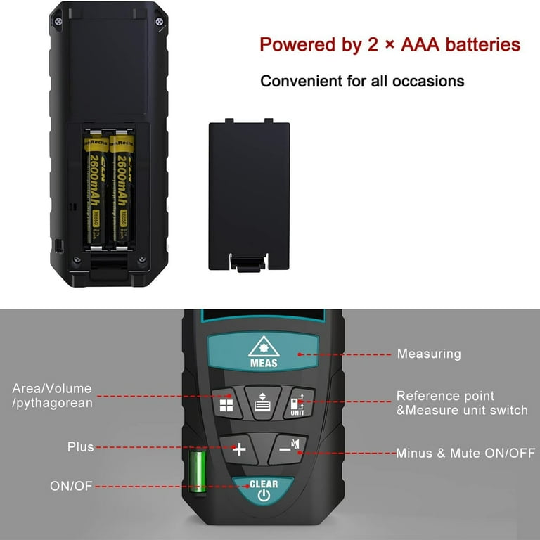 Laser Measure Mileseey by RockSeed 328 Feet Digital Laser Distance Meter with 2 Bubble Levels M In Ft Unit switching Backlit LCD and Pythagorean