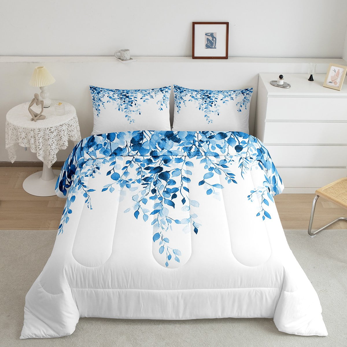 Erosebridal Blue Leaf Comforter Sets TwinSize, Eucalyptus Plant ...