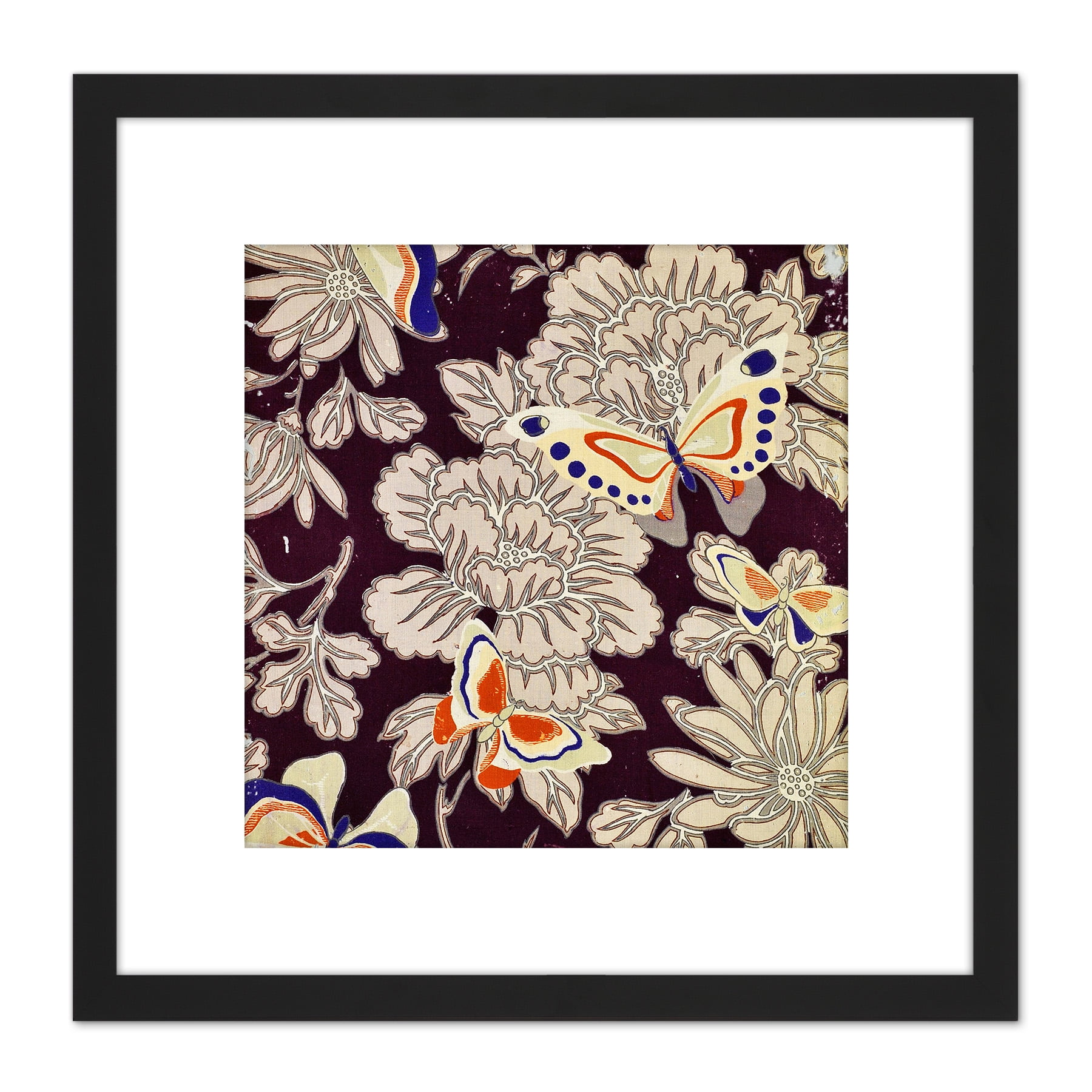 Fabric Pattern Design Butterflies Flowers 8X8 Inch Square Wooden Framed ...