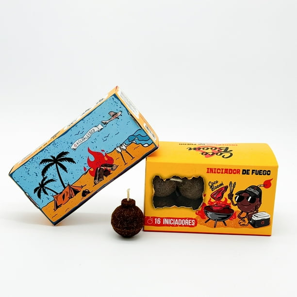 Coco Boom! Iniciador de Fuego de Fibra de Coco 100% Natural - 16 Piezas para Encender Carbón ...