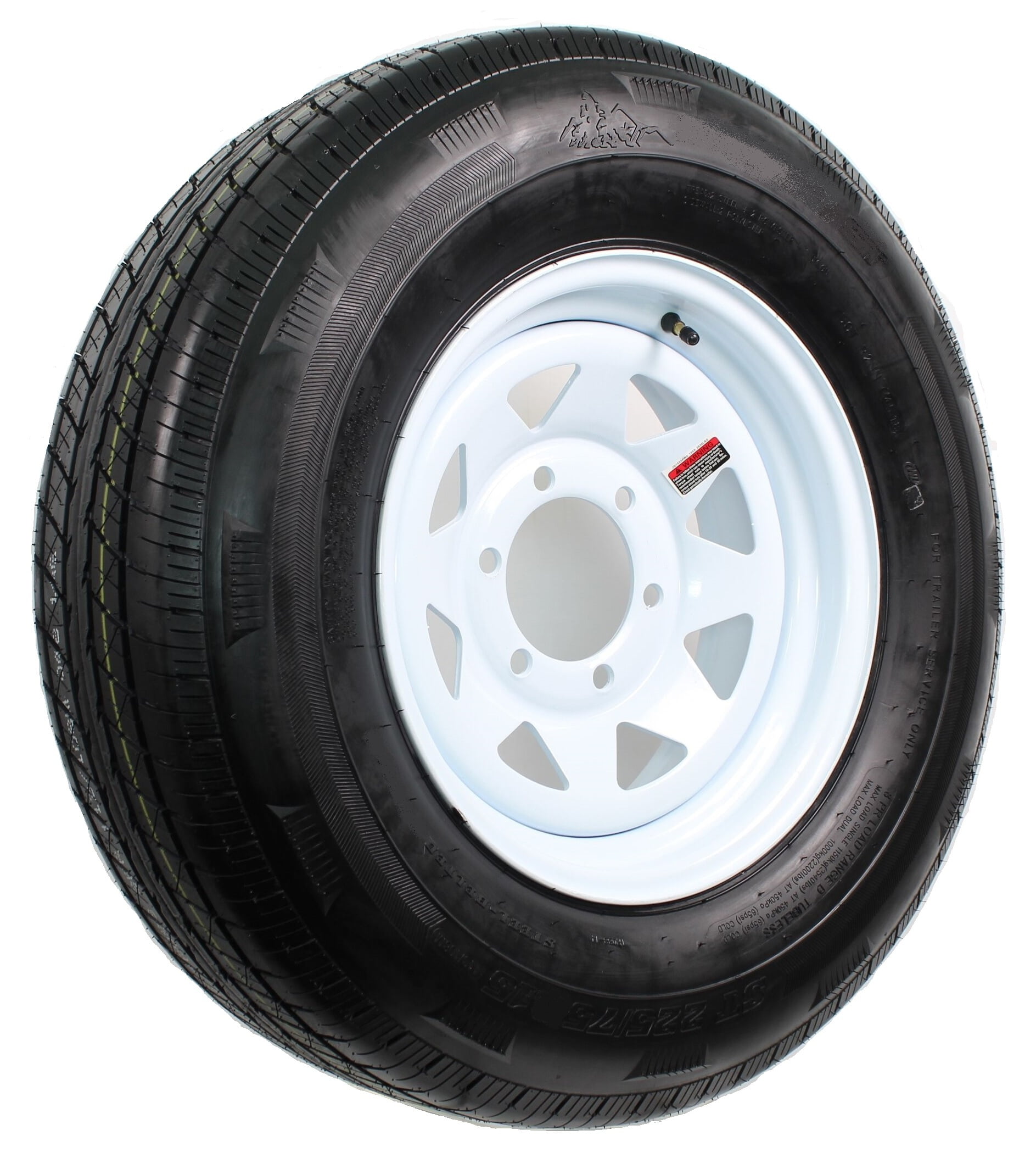Eco Trailer Tire On Rim ST225 75D15 15 In Load D 6 Lug White Spoke