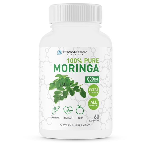 Pure Moringa Oleifera Leaf Powder Capsules - 800mg Per Serving - Green ...