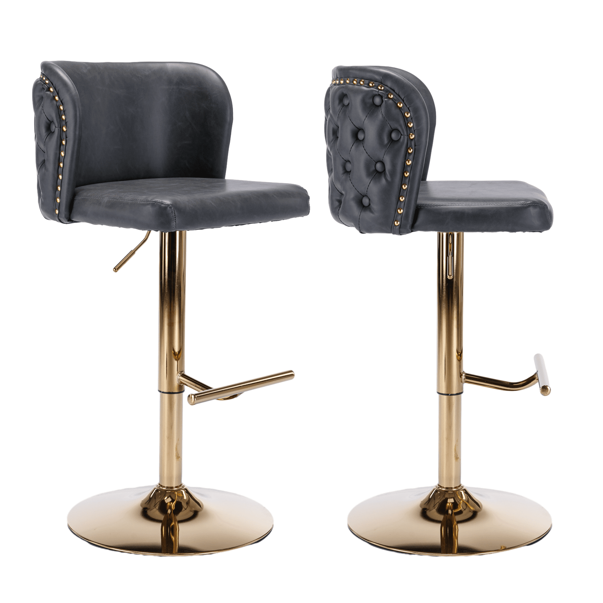 Round Kitchen High Bar Chairs with Golden Base PU Upholstered Bar Stool ...