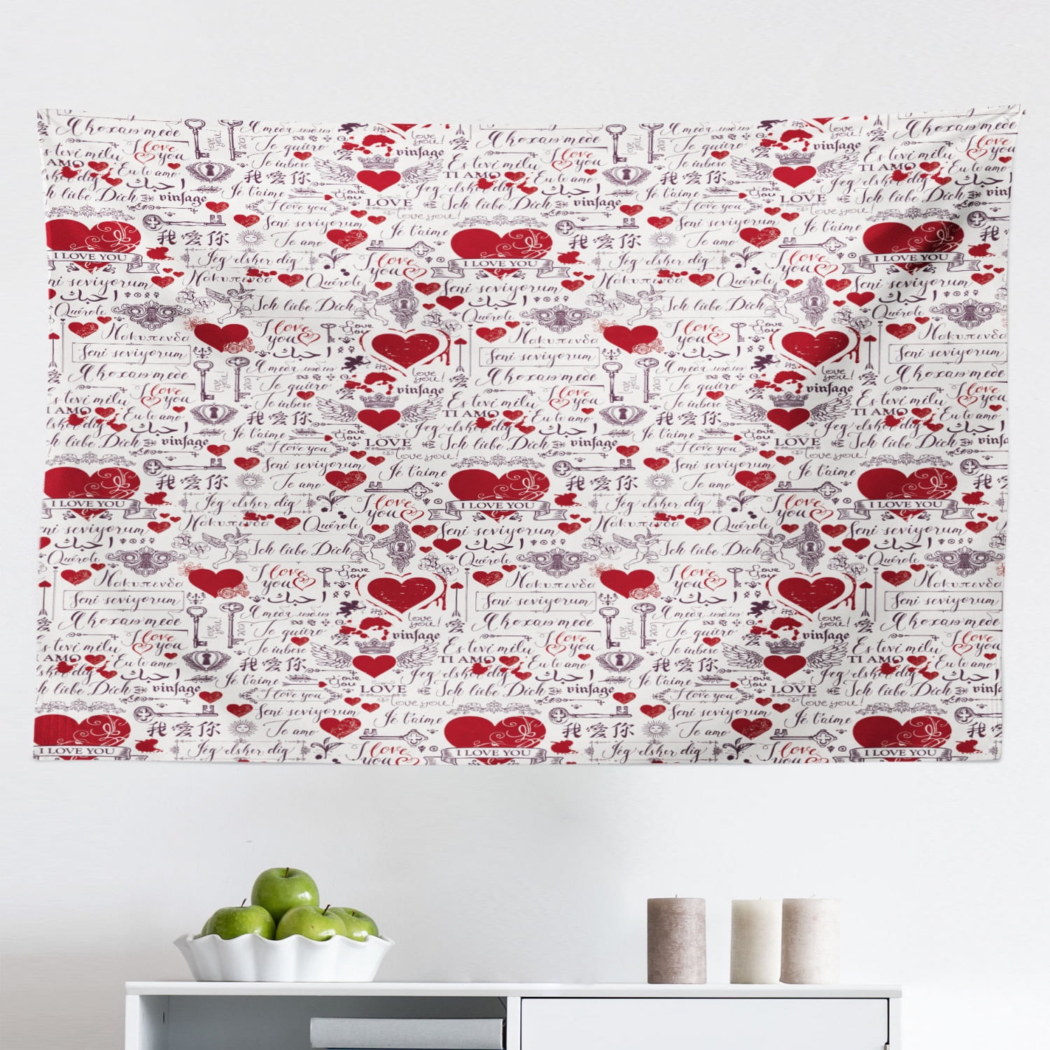 Vintage Valentine Tapestry, Spreading Tiny Bicolour Hearts Making a Big ...