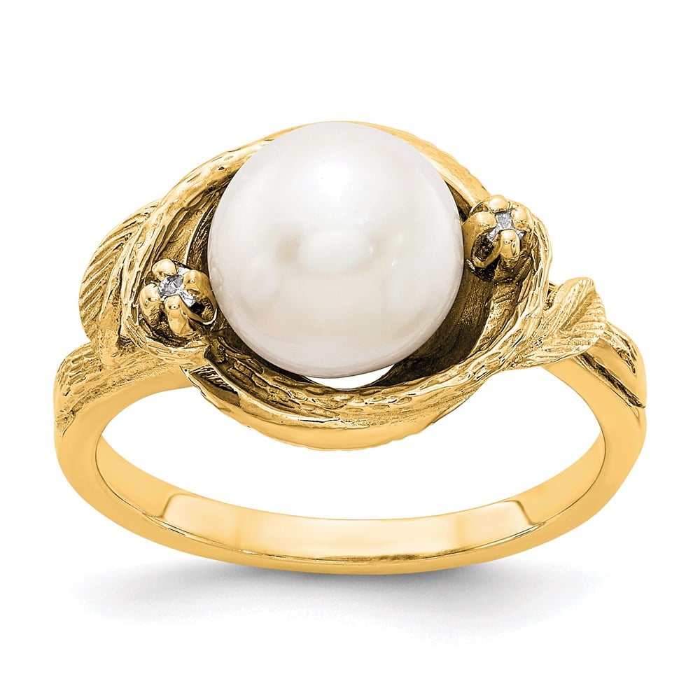 Aa Jewels Solid 14k Yellow Gold 7 5mm Freshwater Cultured Pearl Vs
