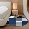 Blue Black Round Area Rug 3.3ft Geometric Abstract Color Block Plaid ...
