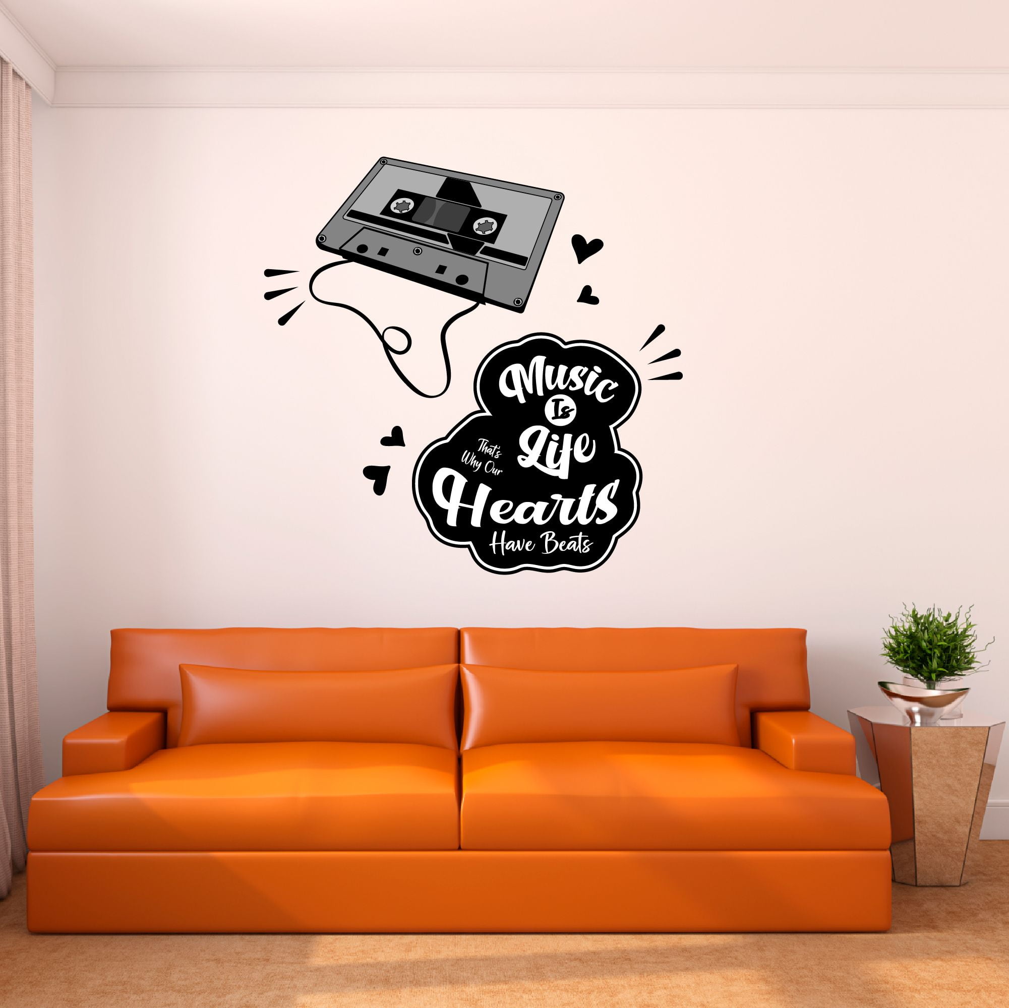 Music Wall Decal 90's Nostalgic Audio Cassette Silhouette Bedroom Wall ...