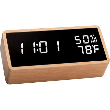 meross Digital Alarm Clock for Bedrooms, Real Wood, Display Desk Clock ...