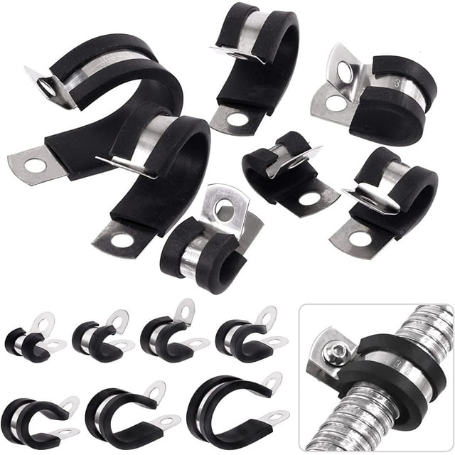 26Pcs 1/2 Inch Cable Clamps, 304 Stainless Steel Rubber Cushioned Hose ...