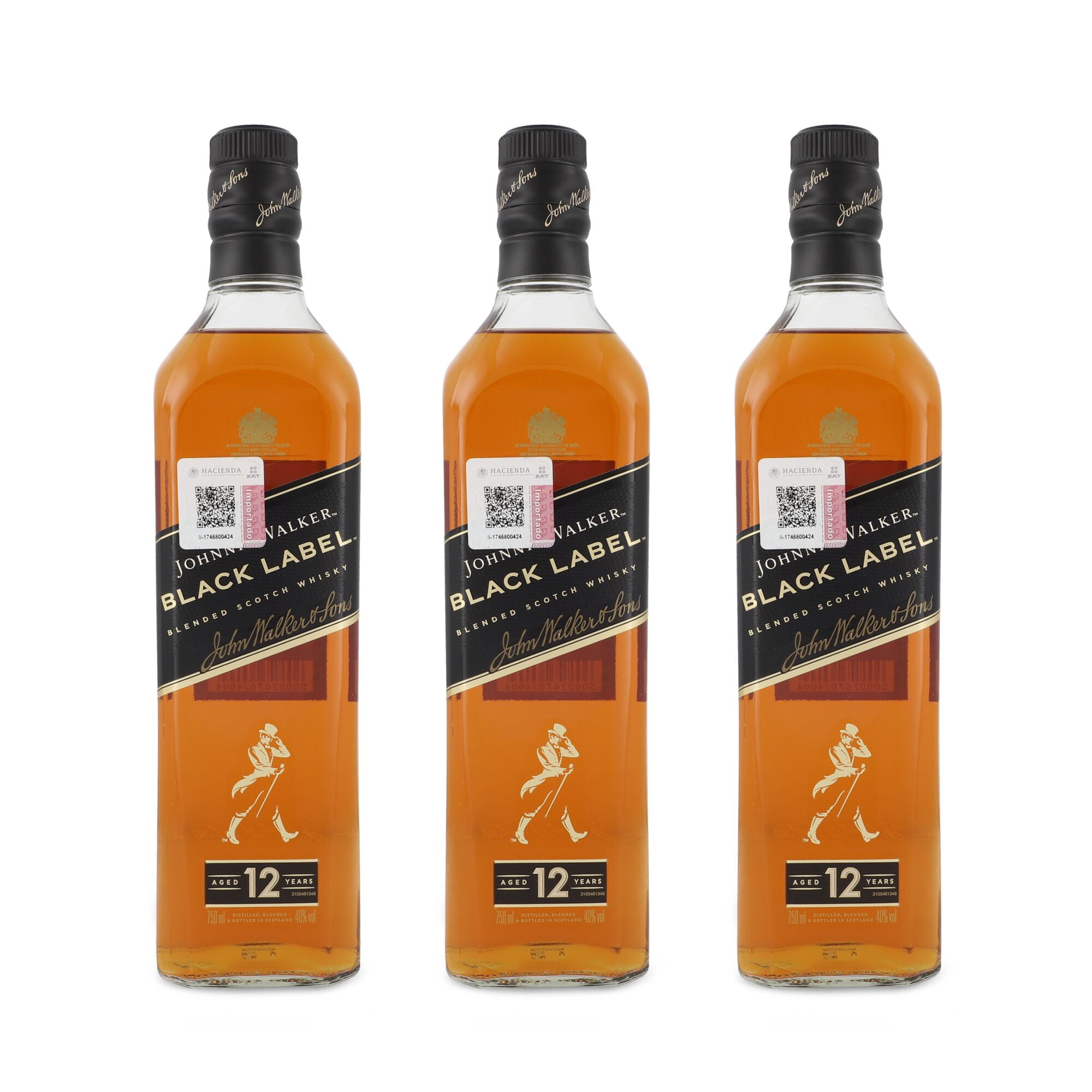 PAQUETE WHISKY JOHNNIE WALKER BLACK LABEL BLENDED SCOTCH 750ML X3 ...