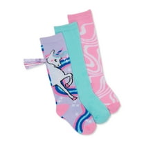 Wonder Nation Girls Knee High Fashion Socks, 3-Pack, Sizes S-L ...