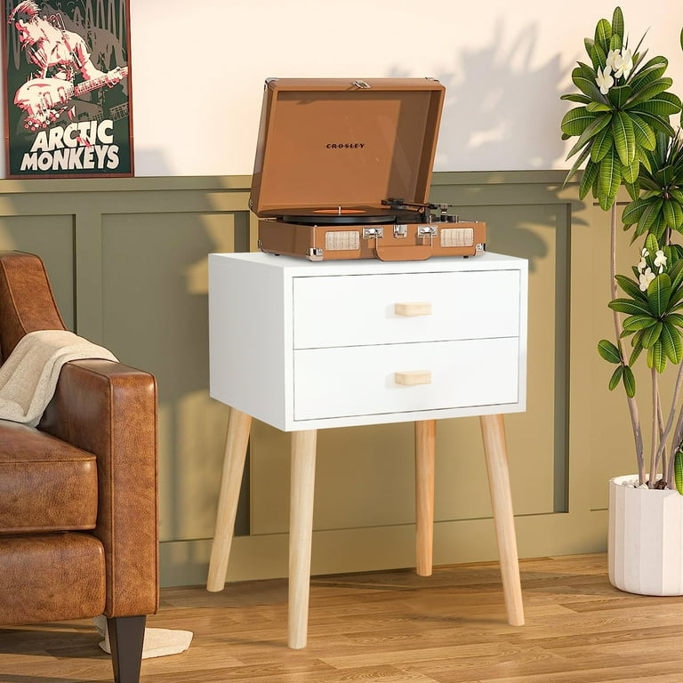 Syngar Nightstand Set of 2 Bedroom Bedside Table with 2 Drawer Storage Shelf Simple Modern Night Stand End Table with Wood Handle Easy assembly