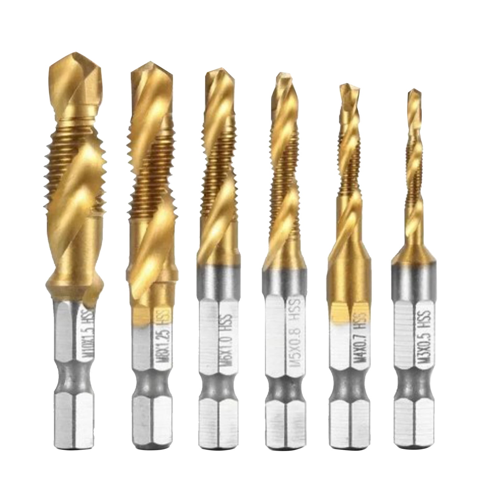 6PCS Hex Shank Tap Drill Bit Set High Speed Steel Spiral Threading ...