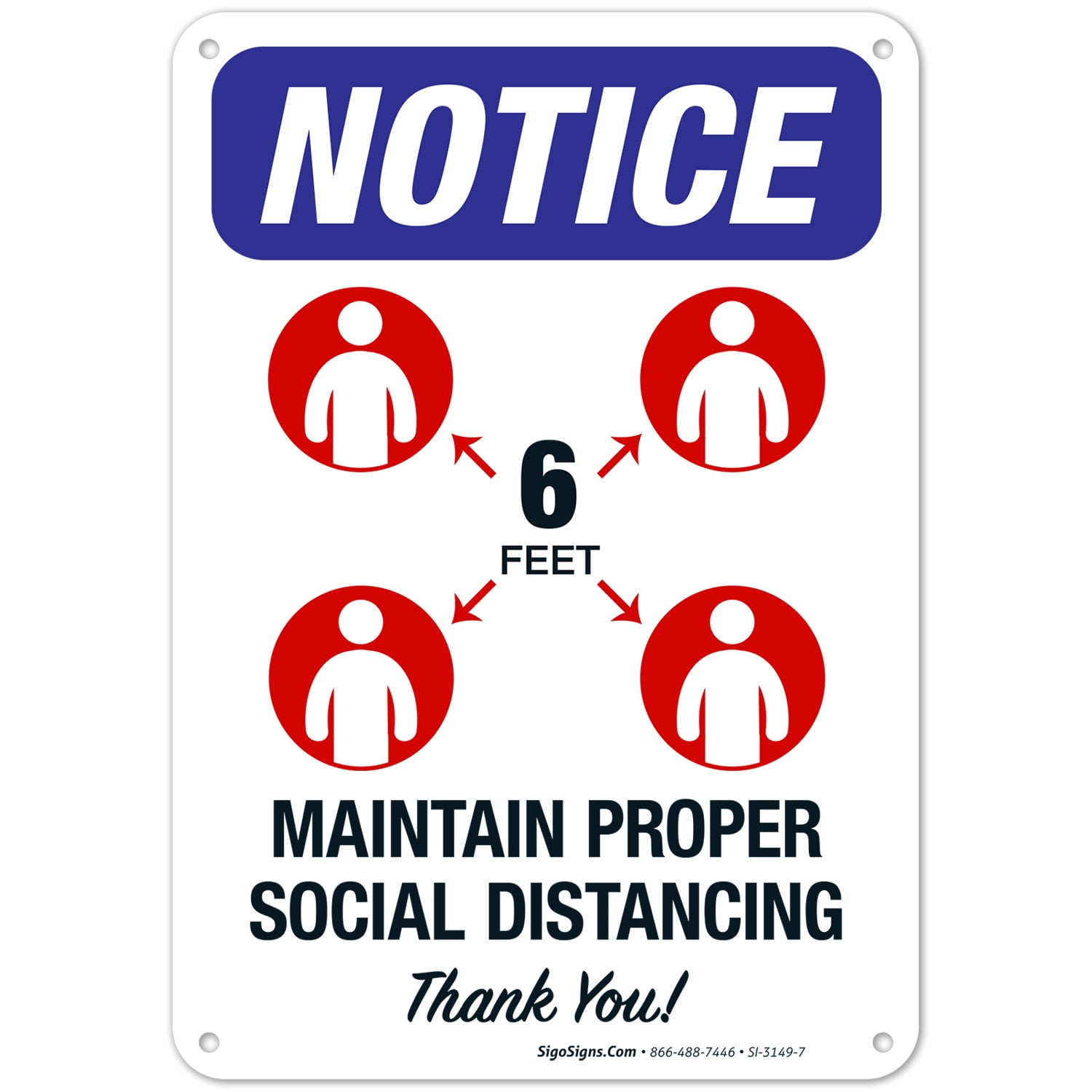 Social Distancing Sign, Maintain Proper Social Distancing 6 Feet, 10x7 ...