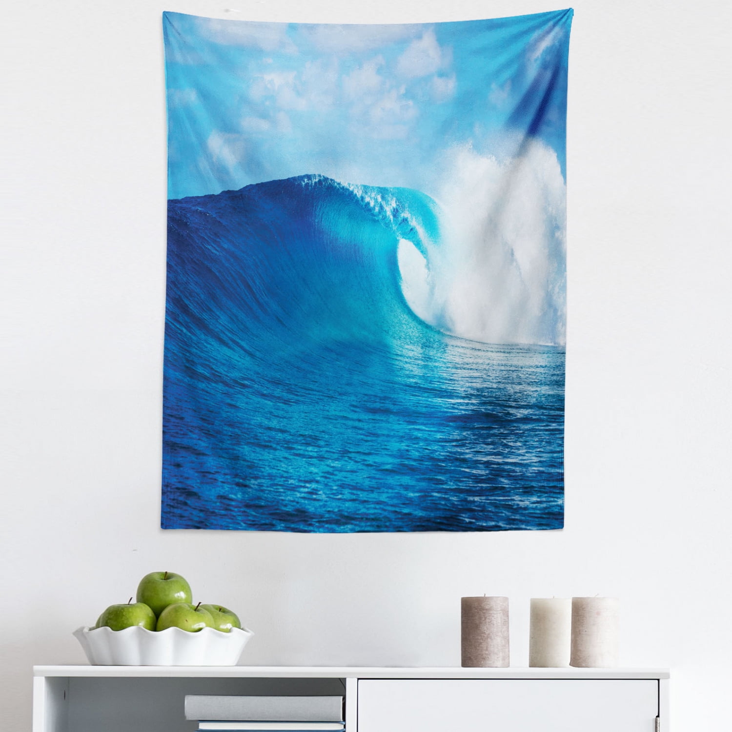 Ocean Tapestry, Nature Cloudy Summer Sky Wavy Ocean Adventure Surfing ...