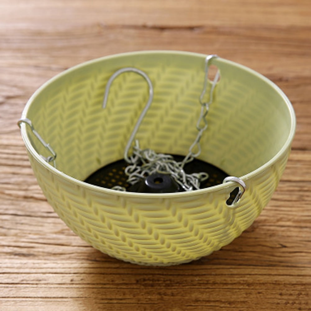 Hanging Baskets Rattan Woven Round Plastic Flower Pot Plant With Chain ...