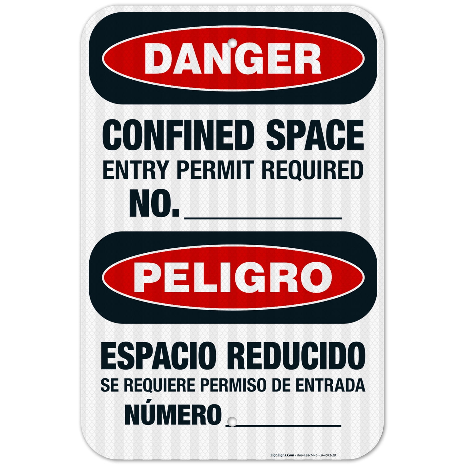 Confined Space Entry Permit Required Bilingual Sign, OSHA Danger Sign ...