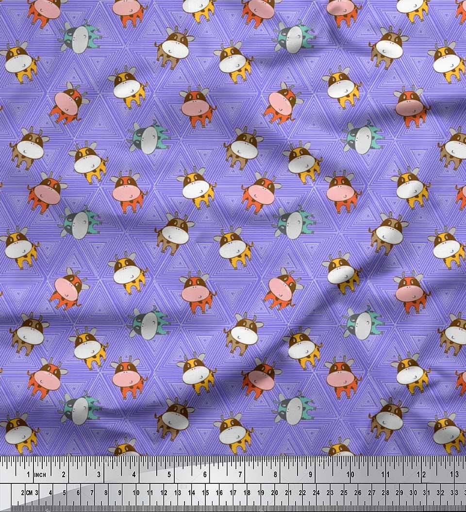 Soimoi Japan Crepe Satin Fabric Triangle & Cow Cartoon Printed Craft ...