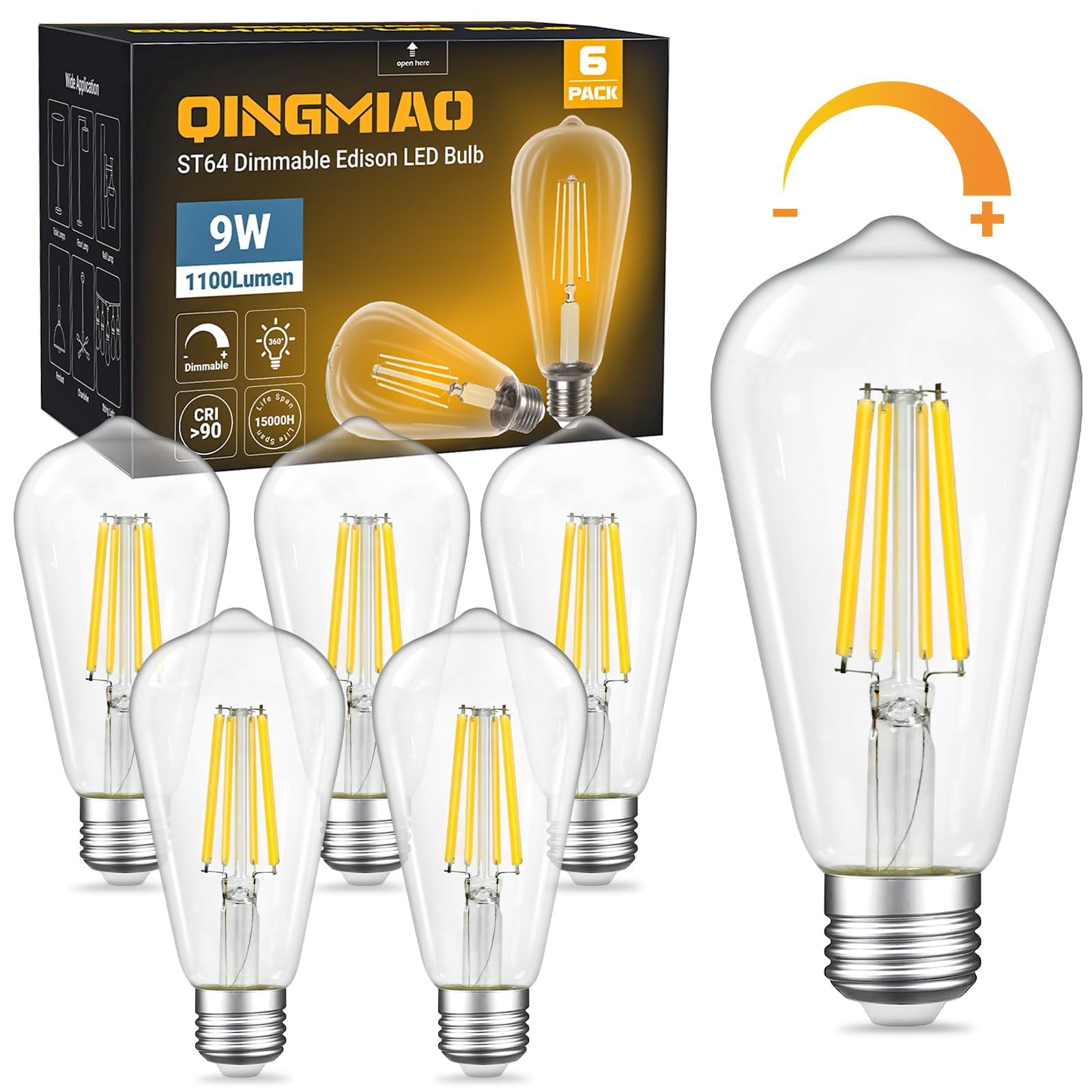 Bombillas LED Edison Qingmiao regulables de 9 W (equivalente a 80 W ...