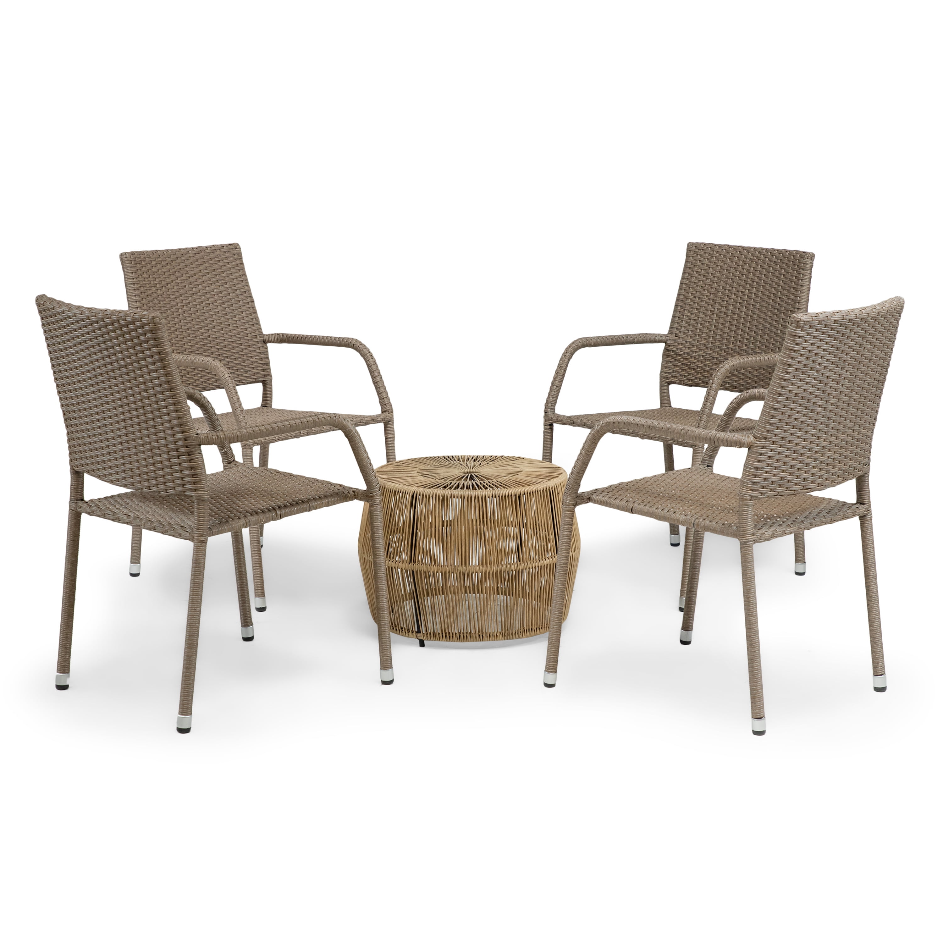 Masa PE Wicker Rattan 5-Piece Outdoor Bistro Set in Natural - Walmart.com