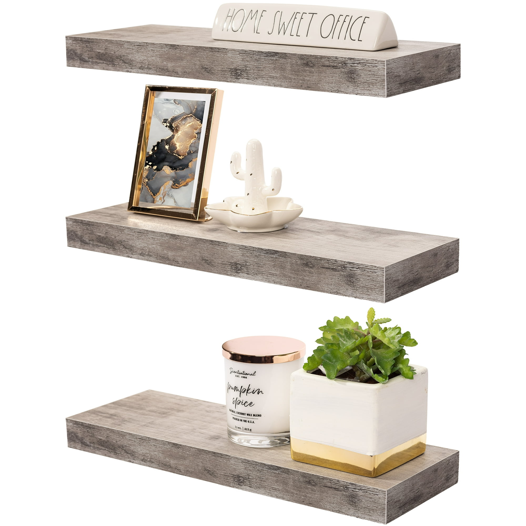 Click here for Sorbus Wall Mount Floating Shelf  Grey Wood - Rust... prices