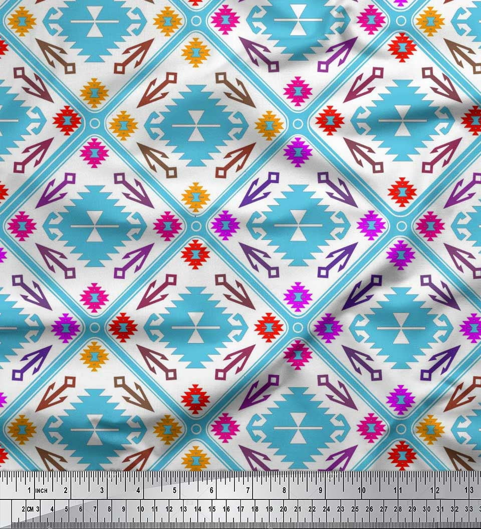 Soimoi Japan Crepe Satin Fabric Aztec Geometric Print Fabric by Yard 42 ...