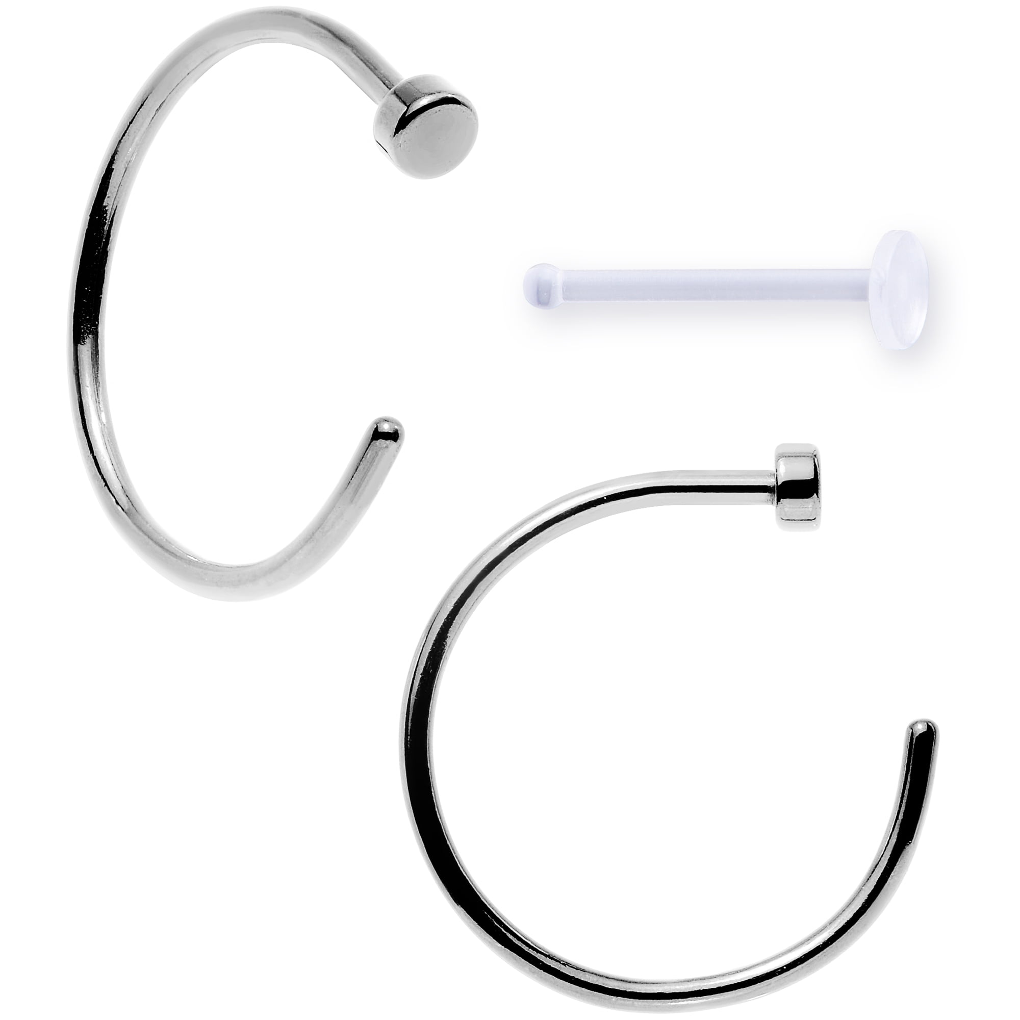Body Candy Retainer and Pack of 2 Stainless Steel Nose Hoop Rings 20 ...