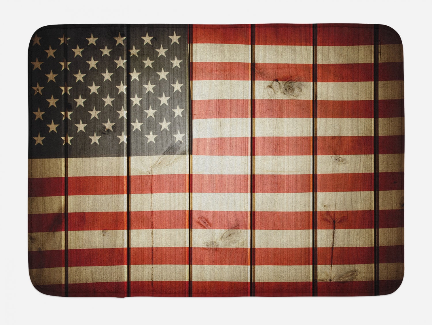 American Flag Bath Mat, Usa Flag over Vertical Striped Wooden Board ...