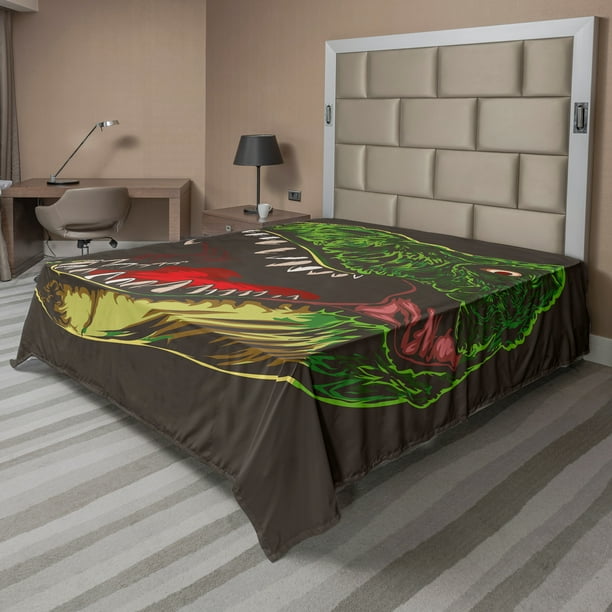 Dinosaur Flat Sheet, Aggressive Wild T-Rex Head Colorful Hand Drawn ...