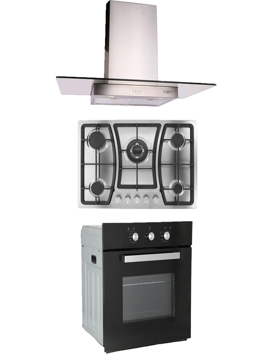 Combo Parrilla 76 cm Acero inox 5 Quemadores y Campana 90cms Cristal ...