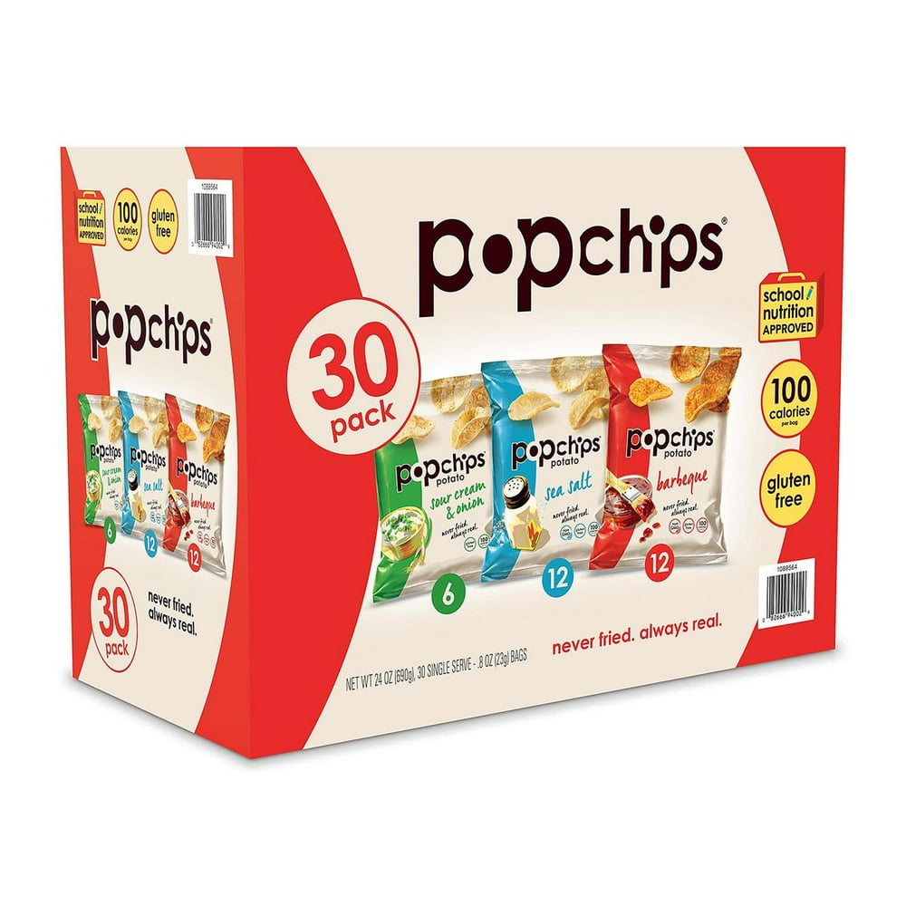 Popchips Potato Chips, Variety Pack, 0.8 oz, 30-count - Walmart.com ...