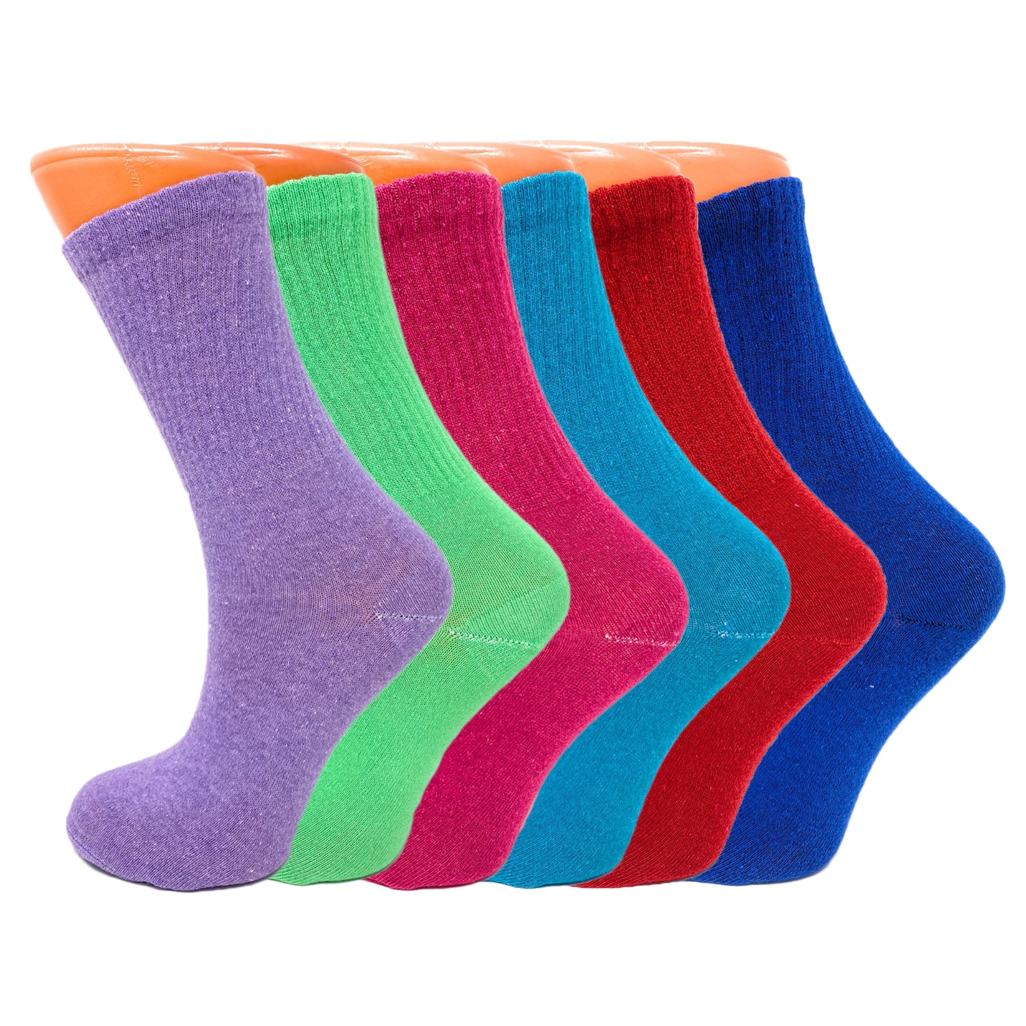 Women’s Colorful Solid Cotton Crew Socks 6 Pairs Casual Extra Thin ...