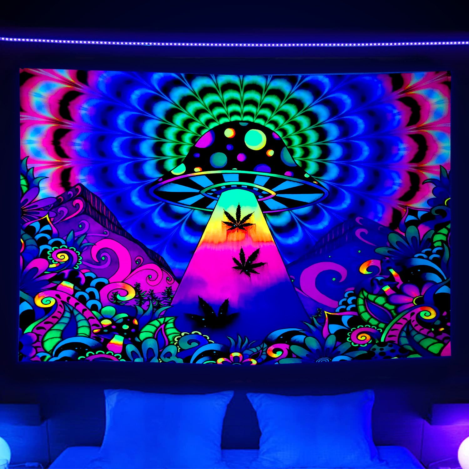 UV Reactive Trippy Tapestry, Blacklight Psychedelic Mushroom Fantasy ... UV Reactive Trippy Tapestry, Blacklight Psychedelic Mushroom Fantasy ...