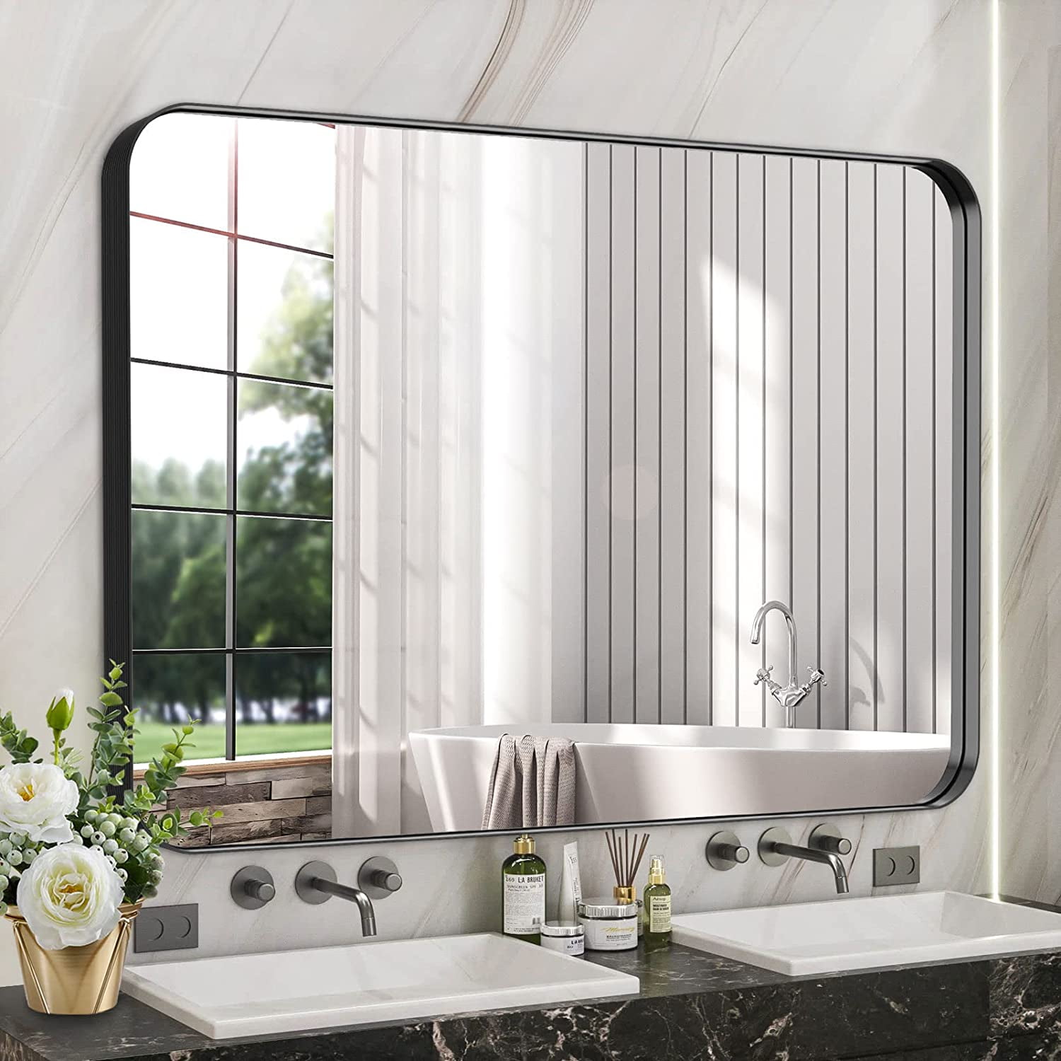 Depuley 48" x 36" Black Modern Wall Mirror,Rectangular Vanity Makeup ...