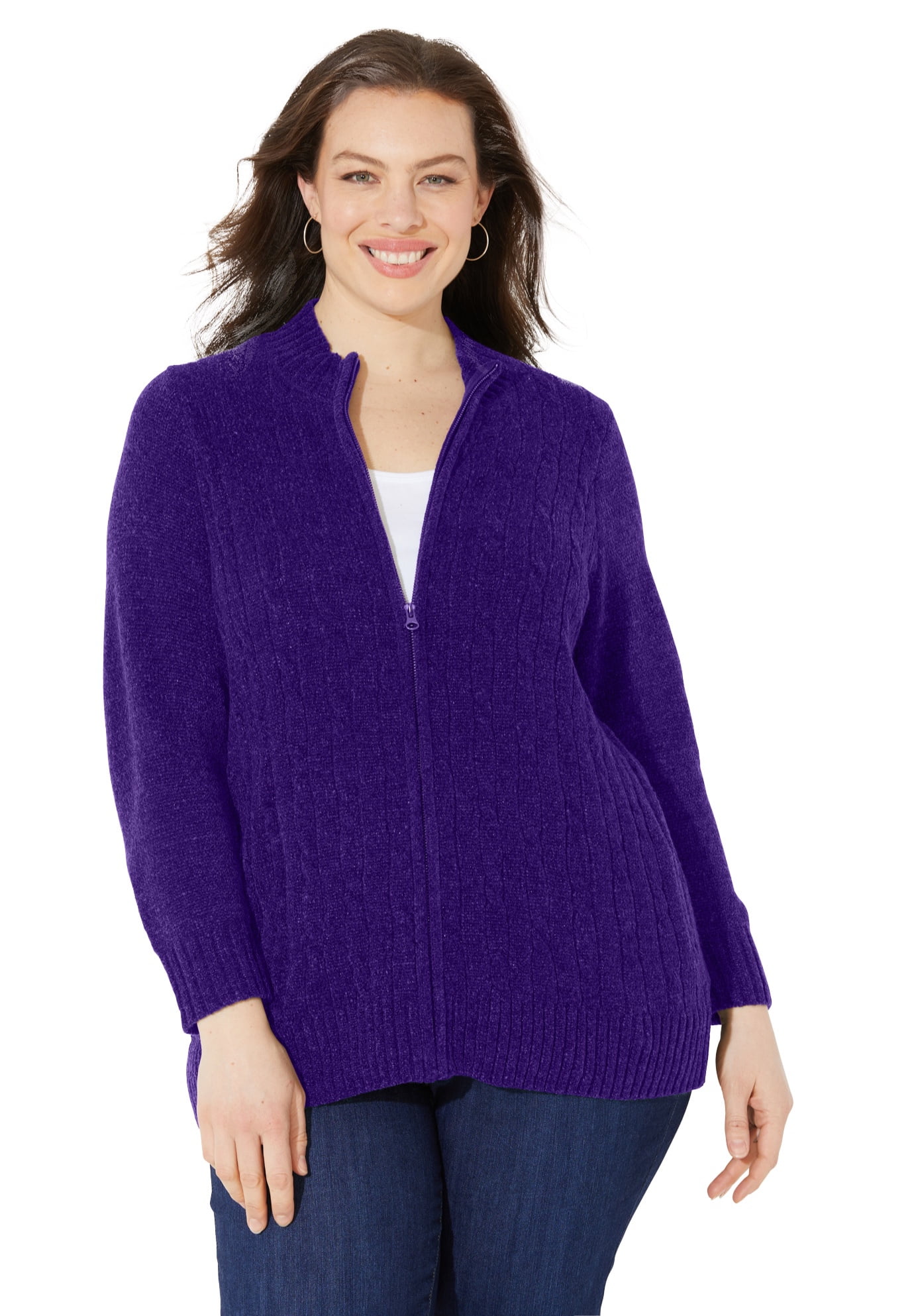 Catherines Women's Plus Size Cozy Chenille Zip Cardigan - Walmart.com