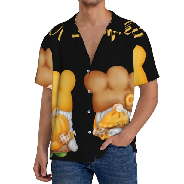 Balery Pumpkin Pie Gnome Camisa Casual de Manga Corta con Botones para ...