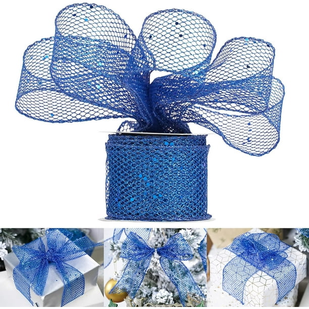 Royal Blue Wired Ribbon Glitter Web Mesh Ribbon Metallic Sparkling Wire ...